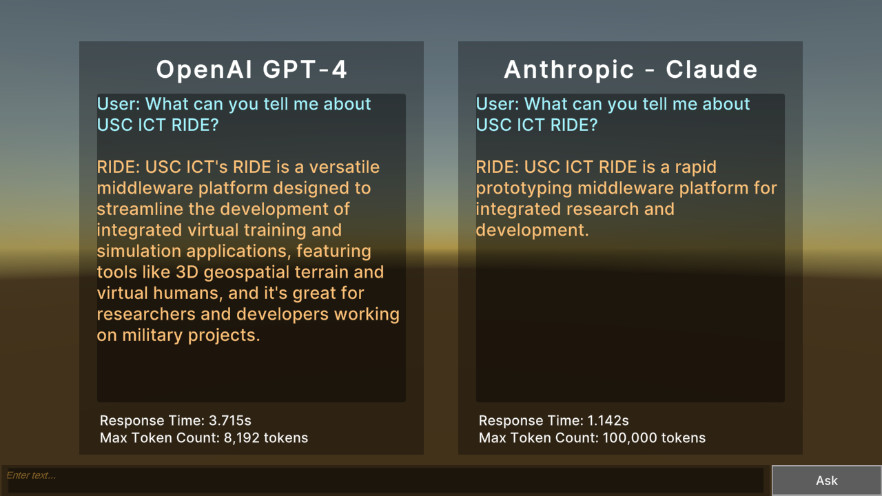 Large Language Model Comparison - RIDE